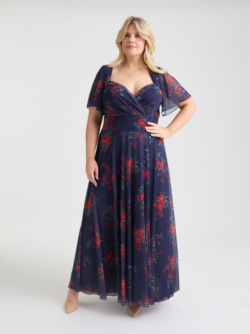 SCARLETT & JO Scarlett & Jo Kemi Printed Wrap Bodice Maxi Gown